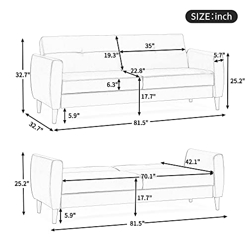 Merax Modern Futon Sofa Storge, PU Leather Convertible Sleeper Loveseat Living Roon Couch Bed for Small Space 81.5" W, Black Love Seats