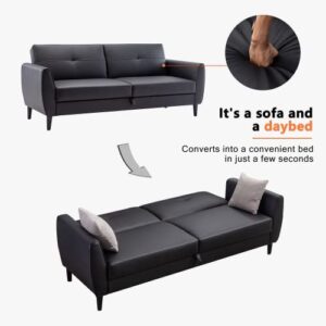 Merax Modern Futon Sofa Storge, PU Leather Convertible Sleeper Loveseat Living Roon Couch Bed for Small Space 81.5" W, Black Love Seats