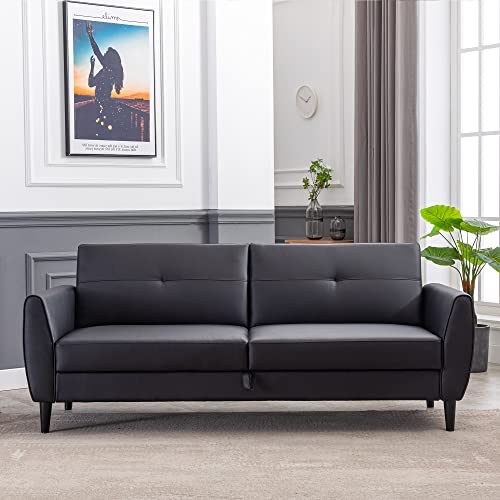 Merax Modern Futon Sofa Storge, PU Leather Convertible Sleeper Loveseat Living Roon Couch Bed for Small Space 81.5" W, Black Love Seats