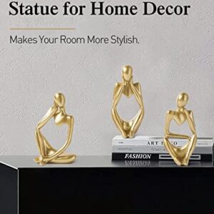 Bwytbwy Thinker Statue Gold Decor 3 Pcs, Bookshelf Decor, Gold Resin Sculpture for Book Shelf, Office, Living Room,Shelf Decoration