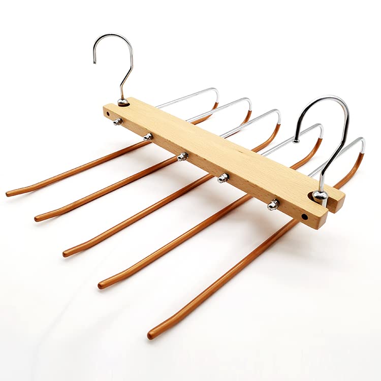 Raybolt Beech Wooden Pants Hangers Space Saver - Trouser Hanger, Space-Saving 5-in-1 Trouser Hanger, Stainless Steel Extendible, Multi Hanger, Magic Hanger, Wardrobe Clothes Hanger Holder