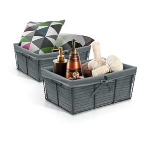 sorbus premium basket set with cotton fabric liner - multipurpose versatile stackable baskets for organizing - rustic farmhouse open home storage bins & decorative baskets for shelves - 2 pack | gray