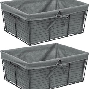 Sorbus Premium Basket Set with Cotton Fabric Liner - Multipurpose Versatile Stackable Baskets for Organizing - Rustic Farmhouse Open Home Storage Bins & Decorative Baskets for Shelves - 2 Pack | Gray