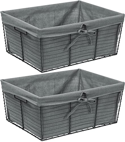 Sorbus Premium Basket Set with Cotton Fabric Liner - Multipurpose Versatile Stackable Baskets for Organizing - Rustic Farmhouse Open Home Storage Bins & Decorative Baskets for Shelves - 2 Pack | Gray