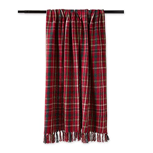 DII Christmas Plaid Décor Collection Recycled Cotton Throw Size Holiday Blankets, 50x60, Tartan Holly Red