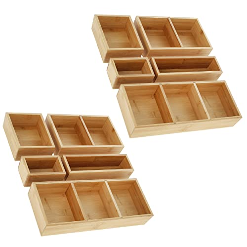 CreekView Home Emporium Bamboo Drawer Organizer Set - 10pc Drawer Dividers for Use as Junk Drawer Organizers and Storage