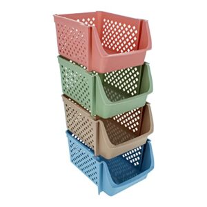 creekview home emporium large plastic stackable storage bin 28in tall set - 4pc colored organizing bins for food or toys