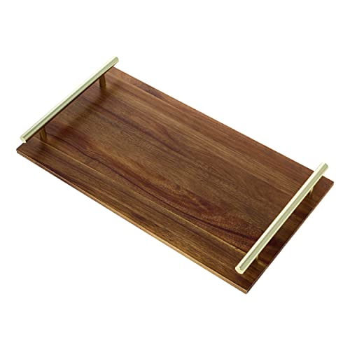 CreekView Home Emporium Acacia Wooden Serving Tray with Handles in Gold - 8x15in Rectangle Rustic Wood Serving Tray