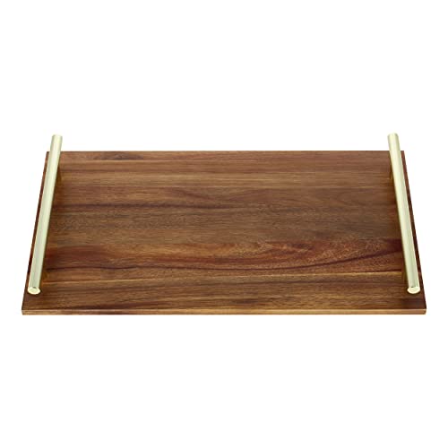 CreekView Home Emporium Acacia Wooden Serving Tray with Handles in Gold - 8x15in Rectangle Rustic Wood Serving Tray