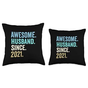 2nd wedding anniversary gifts for him Awesome Husband Since 2021 | 2nd Wedding Anniversary Throw Pillow, 16x16, Multicolor