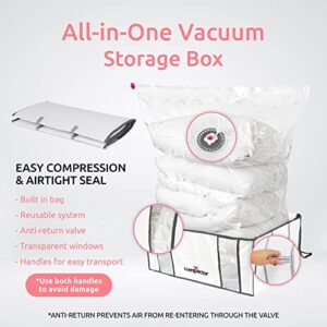 Compactor Vacuum Storage Bag XXL | Polypropylene + Nylon | Space Saver Vacuum Storage Bags for Clothes, Comforters & Blankets | Ultimate Storage Solution for Wardrobe, Moving | White Semi-Rigid Box |