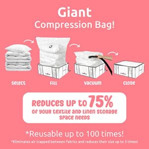 Compactor Vacuum Storage Bag XXL | Polypropylene + Nylon | Space Saver Vacuum Storage Bags for Clothes, Comforters & Blankets | Ultimate Storage Solution for Wardrobe, Moving | White Semi-Rigid Box |