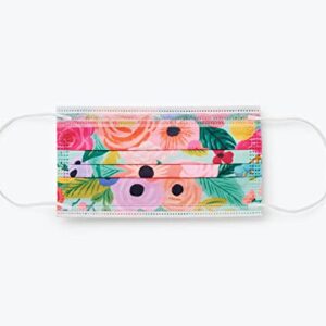 RIFLE PAPER CO. Garden Party Disposable Face Masks, Set of 10 Masks, ≥90% Particle Filtration Efficiency, Three-Layer Design