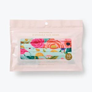 RIFLE PAPER CO. Garden Party Disposable Face Masks, Set of 10 Masks, ≥90% Particle Filtration Efficiency, Three-Layer Design