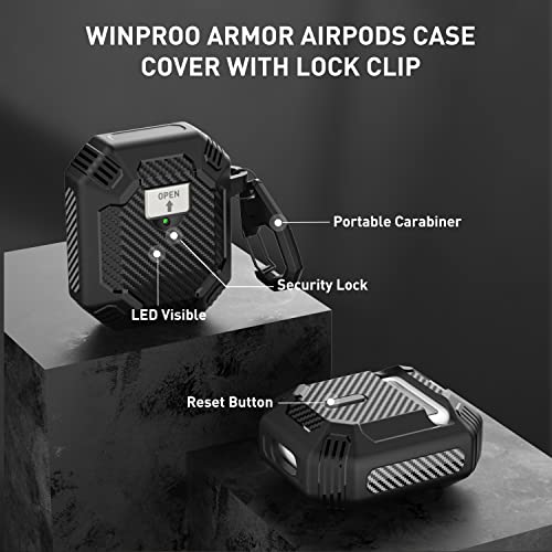 Winproo Armor Airpods 2nd & 1st Generation Case Cover with Lock Clip, Military Hard Shell Full-Body Shockproof Protective Case Skin with Keychain for Airpods 2nd & 1st Gen (Black)