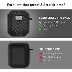 Winproo Armor Airpods 2nd & 1st Generation Case Cover with Lock Clip, Military Hard Shell Full-Body Shockproof Protective Case Skin with Keychain for Airpods 2nd & 1st Gen (Black)