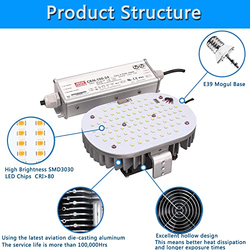 300W LED Retrofit Kit with Power Supply, 40500 LM 5000K Daylight Shoebox LED Retrofit Kit Light (1000W MH/HID Eq) E39 Mogul Base for Parking Lot Lights, High Bay Lights UL DLC Certified (300W 1-Pack)