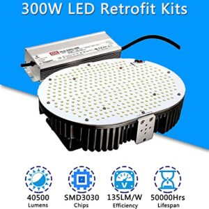 300W LED Retrofit Kit with Power Supply, 40500 LM 5000K Daylight Shoebox LED Retrofit Kit Light (1000W MH/HID Eq) E39 Mogul Base for Parking Lot Lights, High Bay Lights UL DLC Certified (300W 1-Pack)