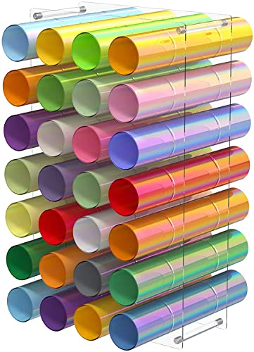 28 Holes Vinyl Storage Organizer, Acrylic Vinyl Roll Holder Vinyl Sheet Storage Rack Display Stand for Craft Room, Transparent and Lightweight, Compatible with 2-Inch Vinyl Roll - Clear Acrylic