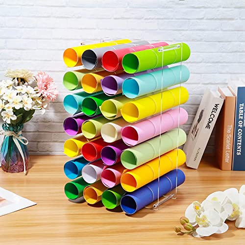 28 Holes Vinyl Storage Organizer, Acrylic Vinyl Roll Holder Vinyl Sheet Storage Rack Display Stand for Craft Room, Transparent and Lightweight, Compatible with 2-Inch Vinyl Roll - Clear Acrylic