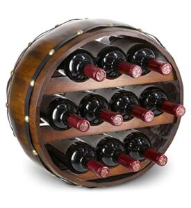 cota global barrell wine rack - vintage wall mounted barrel wine holder for 10 wine bottles, decorative wall mounted bottle rack, vintage wall wine storage shelf organizer for wine bar and home décor