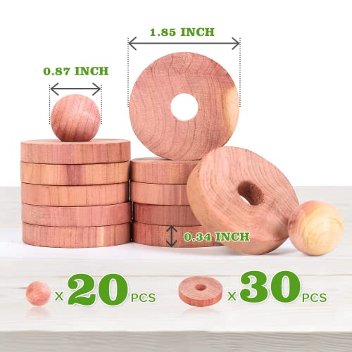 Cedar Blocks for Clothes Storage Cedar Variety 50 Pack, 30 Cedar Rings & 20 Cedar Balls 100% Natural Aromatic Cedar Accessories for Closets & Drawers (50Pack-Rings & Balls)