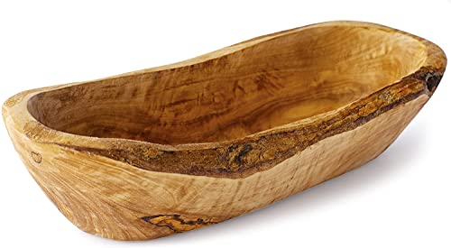 Forest Decor Set of 1 Decorative Wood Bowl - 9.5" Wooden Boat Shaped Bowl for Fruit - Olive Wood Snack Bowls - Handmade Rustic Serving Bowls - Table Countertop Wood Centerpiece for Home Décor