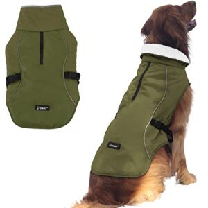 emust dog cold weather coats, fleece lining small/medium/large dog jacket for winter, warm waterproof dog winter clothes for large dogs, green, xl