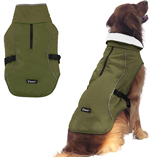 EMUST Dog Cold Weather Coats, Fleece Lining Small/Medium/Large Dog Jacket for Winter, Warm Waterproof Dog Winter Clothes for Large Dogs, Green, XL