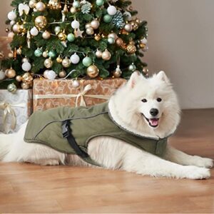 EMUST Dog Cold Weather Coats, Fleece Lining Small/Medium/Large Dog Jacket for Winter, Warm Waterproof Dog Winter Clothes for Large Dogs, Green, XL