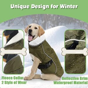 EMUST Dog Cold Weather Coats, Fleece Lining Small/Medium/Large Dog Jacket for Winter, Warm Waterproof Dog Winter Clothes for Large Dogs, Green, XL