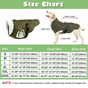 EMUST Dog Cold Weather Coats, Fleece Lining Small/Medium/Large Dog Jacket for Winter, Warm Waterproof Dog Winter Clothes for Large Dogs, Green, XL