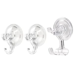 lunmore razor suction hooks, 2 vacuum suction cup hooks and 1 razor holder removable and reusable powerful kitchen bathroom shower wall hooks for razor plug towel loofah utensils decorations (clear)