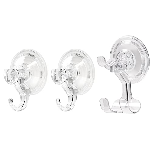 Lunmore Razor Suction Hooks, 2 Vacuum Suction Cup Hooks and 1 Razor Holder Removable and Reusable Powerful Kitchen Bathroom Shower Wall Hooks for Razor Plug Towel Loofah Utensils Decorations (Clear)