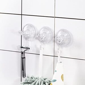 Lunmore Razor Suction Hooks, 2 Vacuum Suction Cup Hooks and 1 Razor Holder Removable and Reusable Powerful Kitchen Bathroom Shower Wall Hooks for Razor Plug Towel Loofah Utensils Decorations (Clear)