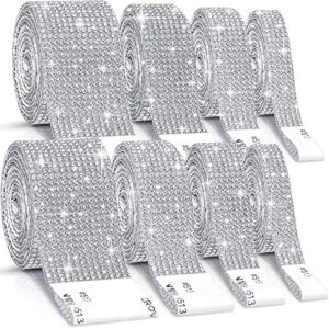 8 rolls rhinestone ribbons,cludoo 8 yard silver self adhesive rhinestone ribbon, bling crystal diamond ribbon roll wrap glittering rhinestones sticker for decoration car diy arts crafts wedding (sliver)