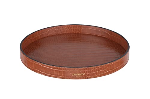 Cockatoo Faux Leather Round Tray, Decorative Coffee Tray for Ottoman, Living Room & Modern Home Decor (Medium/9", Arabian Spice)