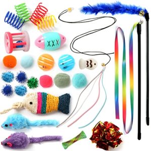 pietypet kitten toys assortments, 26 packs cat toys variety pack for kitty, cat wand toy, cat feather toys, cat balls, cat mouse toy, hanging interactive cat toys for indoor cats