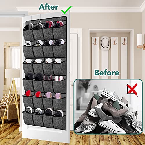 Meerainy Over the Door Shoe Organizer,Large 24 Pockets Hanging Shoe Rack with Sturdy Hooks,Space Saving Shoes Storage Hangs on Closets Pantry for Shoes, Sneakers High Heeled Shoes 24.8''*68.9''