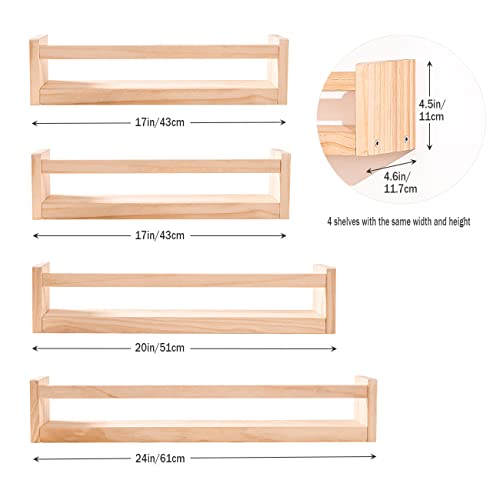 Nursery Book Shelves Natural Wood Wall Bookshelves Wall Shelf for Bathroom Decor Perfect for Your Kitchen Bedroom Dining Room Nursery Room a Set of 4 Different Sizes Can Be Dyed