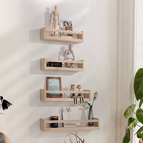 Nursery Book Shelves Natural Wood Wall Bookshelves Wall Shelf for Bathroom Decor Perfect for Your Kitchen Bedroom Dining Room Nursery Room a Set of 4 Different Sizes Can Be Dyed