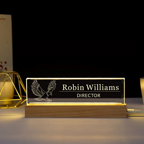 SDHSGSB Office Personalized Name Plate for Desk, Custom Desk Nameplate Plaque for Woman, Engraved Crystal Office Decor Gifts 8"x 1.4"x 3.5" (Eagle)