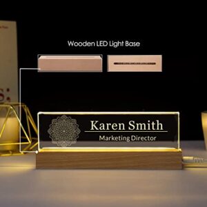 SDHSGSB Office Personalized Name Plate for Desk, Custom Desk Nameplate Plaque for Woman, Engraved Crystal Office Decor Gifts 8"x 1.4"x 3.5" (Antique Leaves)