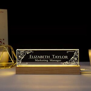 SDHSGSB Office Personalized Name Plate for Desk, Custom Desk Nameplate Plaque for Woman, Engraved Crystal Office Decor Gifts 8"x 1.4"x 3.5" (Antique Leaves)