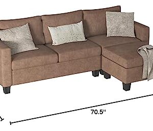 YESHOMY Convertible Sectional Sofa with Comfortable Backrest,L-Shaped Couch with Modern Cotton Fabric for Living Room, Brown