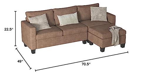 YESHOMY Convertible Sectional Sofa with Comfortable Backrest,L-Shaped Couch with Modern Cotton Fabric for Living Room, Brown