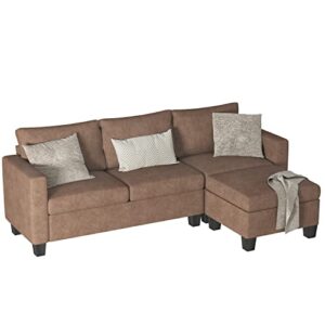 YESHOMY Convertible Sectional Sofa with Comfortable Backrest,L-Shaped Couch with Modern Cotton Fabric for Living Room, Brown