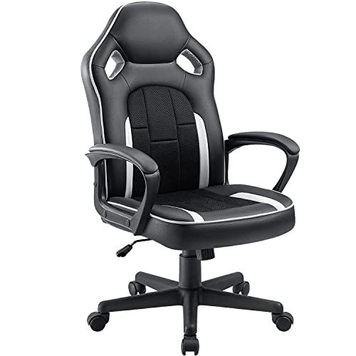 Shahoo Office Chair Swivel Task Seat with Mid-Back, Ergonomic Waist Support, Mesh, White