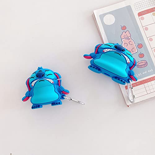 Air Pod Case, Cute Cartoon Design Case Compatible with Air Pod 1/2, Protective Premium Silicone Case with Keychain. (Blue)