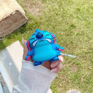 Air Pod Case, Cute Cartoon Design Case Compatible with Air Pod 1/2, Protective Premium Silicone Case with Keychain. (Blue)